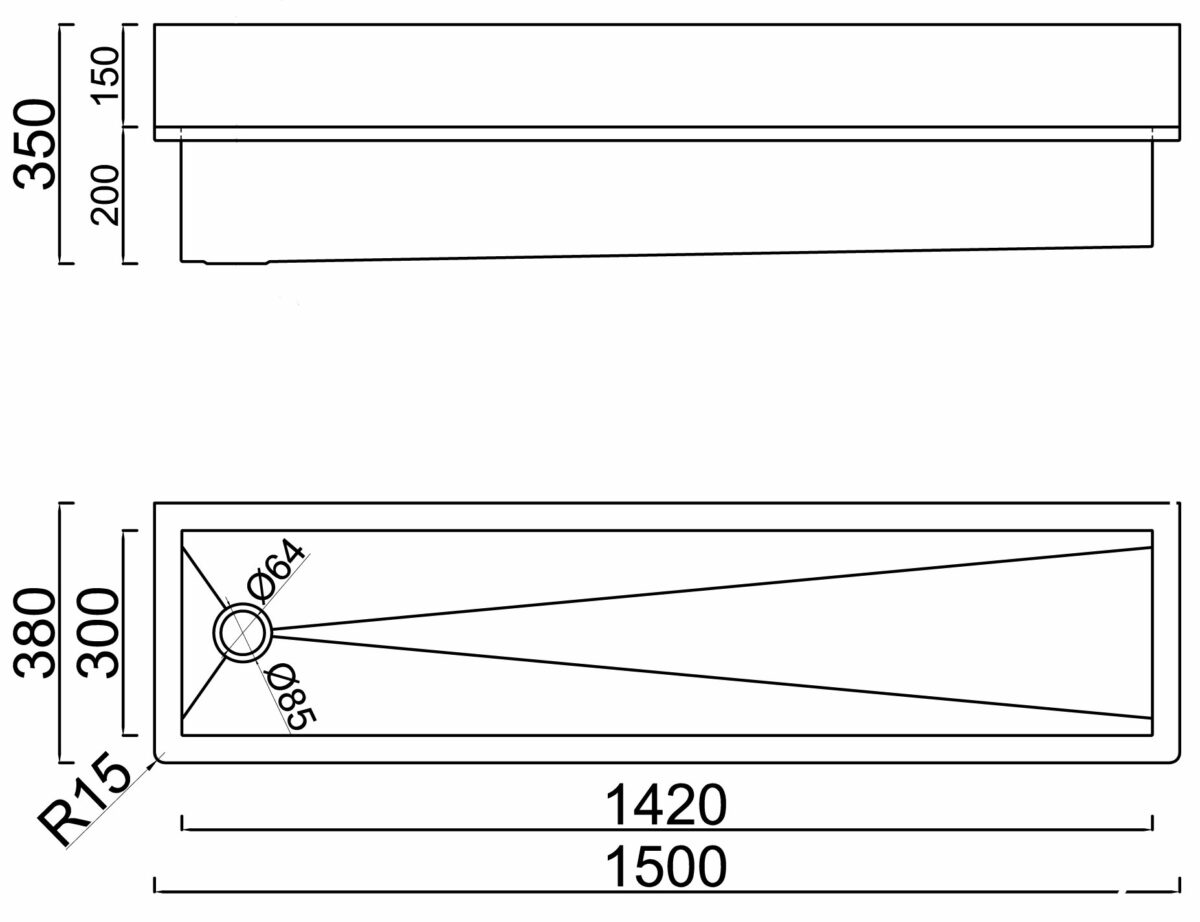 Wash Trough Wall Hung SS 1500 | Cube Trade NZ